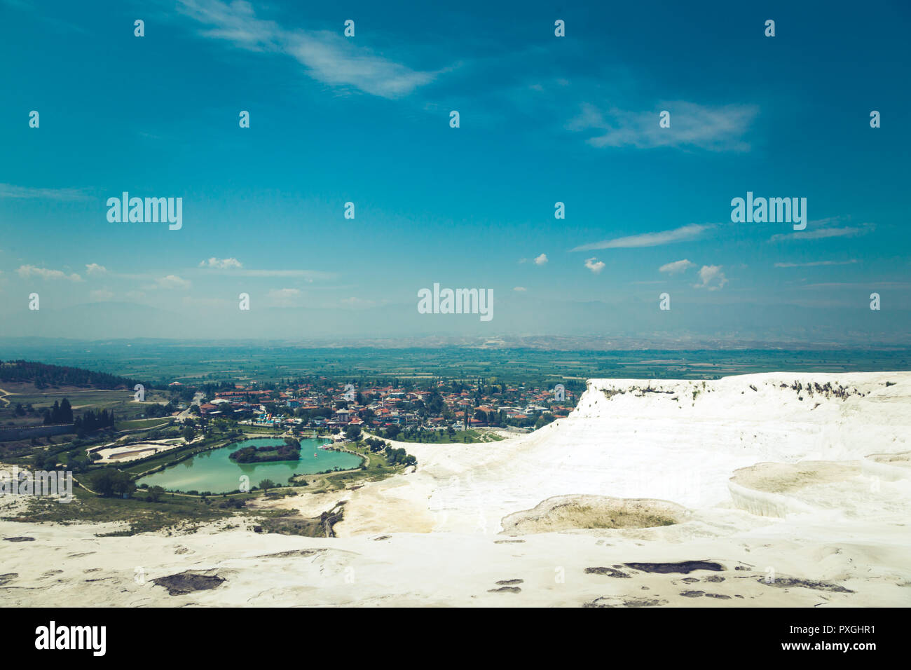 Pamukkale Turkish mineral calcium pool. The site is a UNESCO World ...