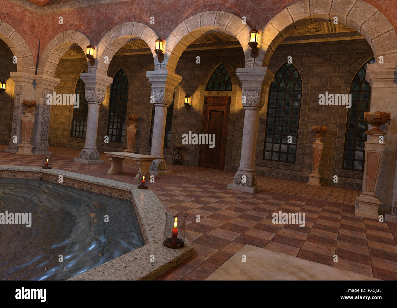 3D rendering of a fairy tale castle with a pool Stock Photo - Alamy