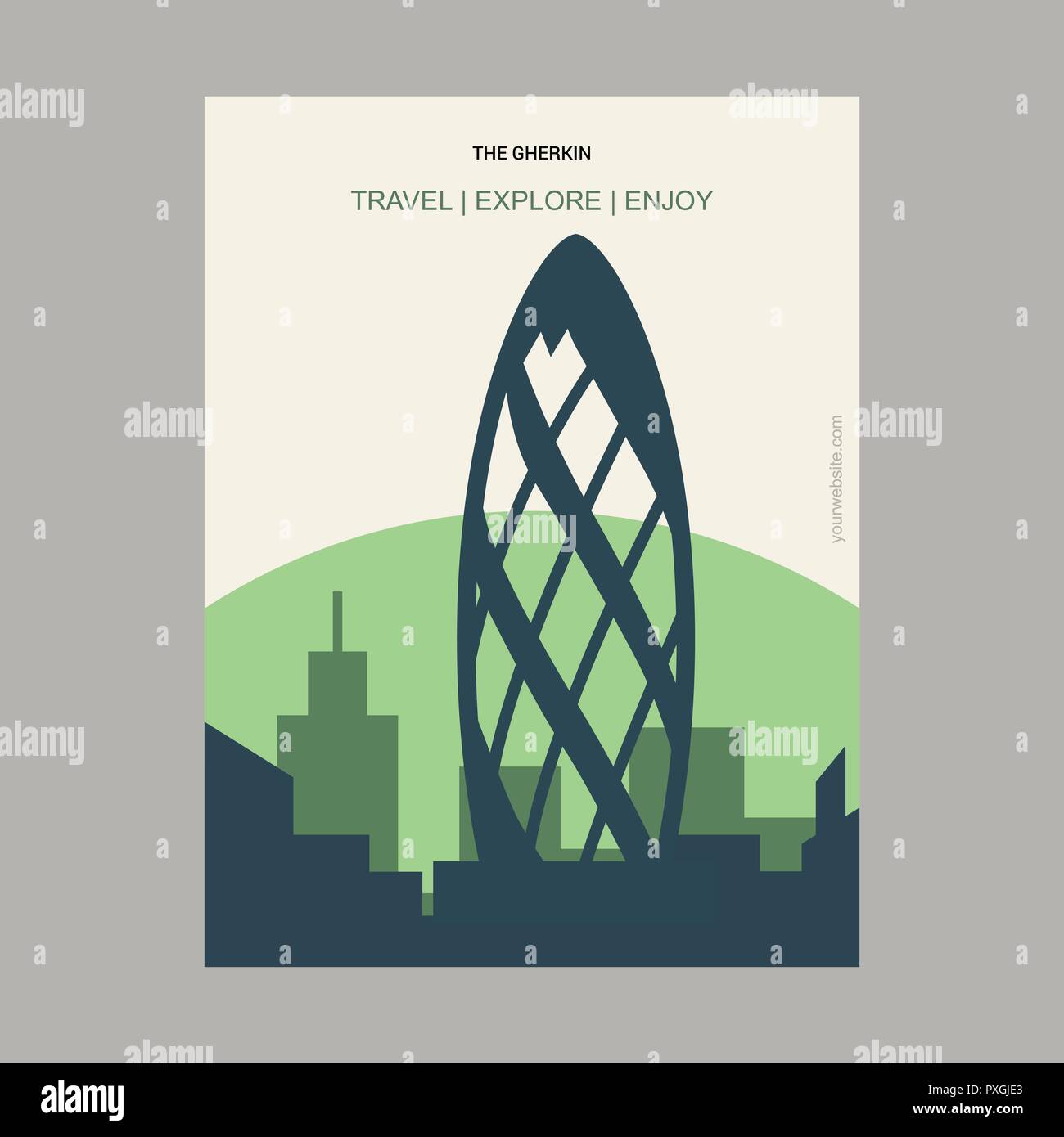 The Gherkin London, UK Vintage Style Landmark Poster Template Stock ...