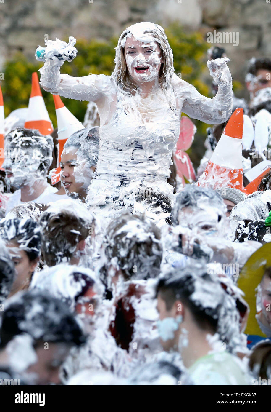 Hundreds of students take part in the traditional Raisin Monday foam ...