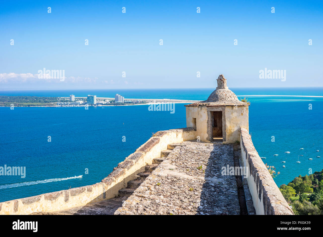 Castle in Setubal with beautiful view of Atlantic Ocean and Troia city ...
