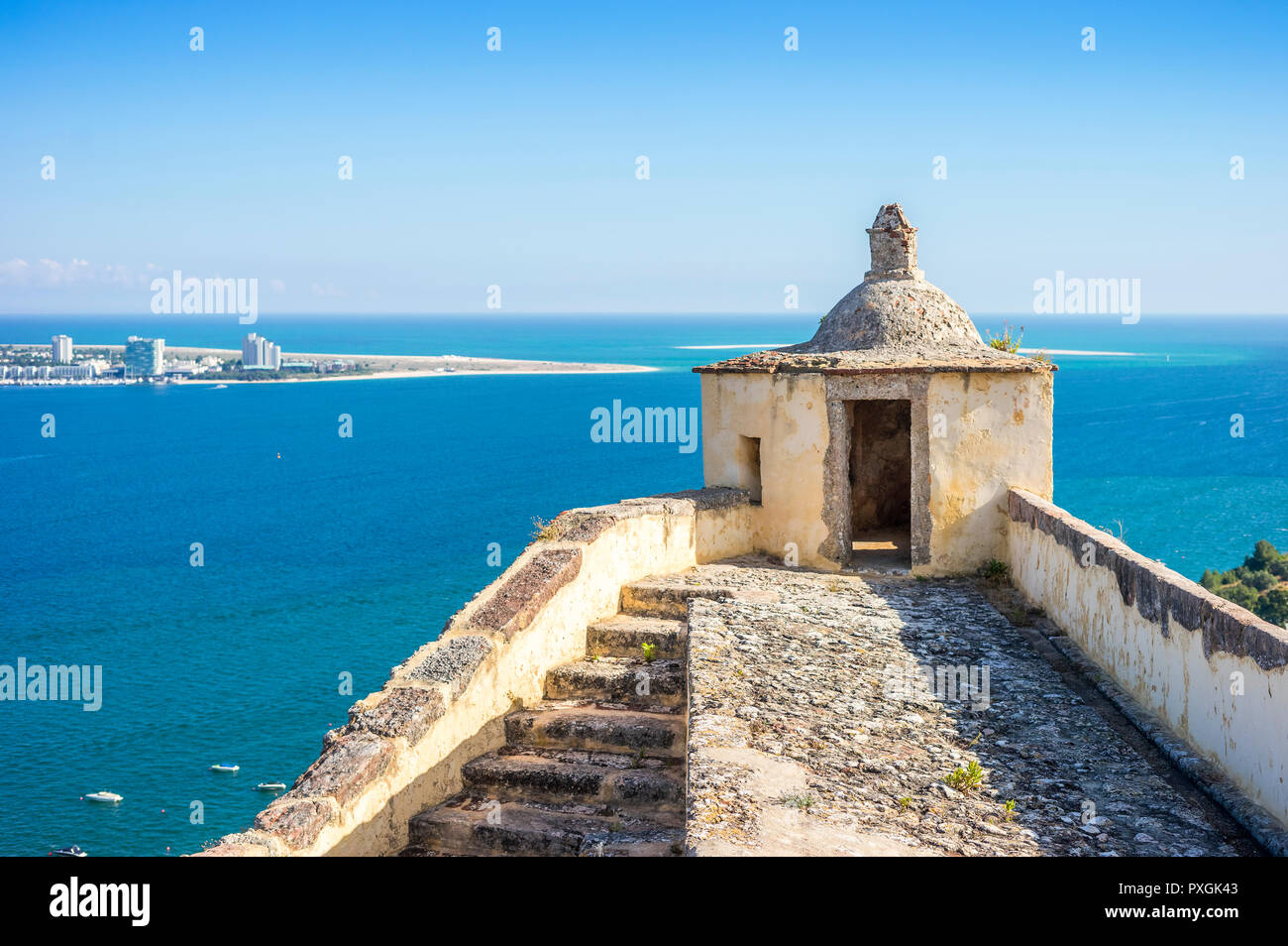 Castle in Setubal with beautiful view of Atlantic Ocean and Troia city ...