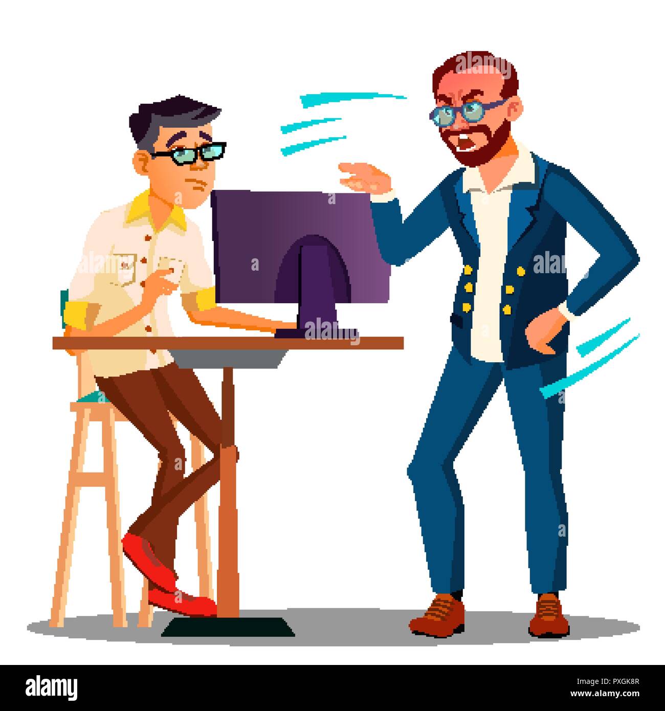 Shouting Head Of Chief From The Computer On Frightened Employee Vector ...