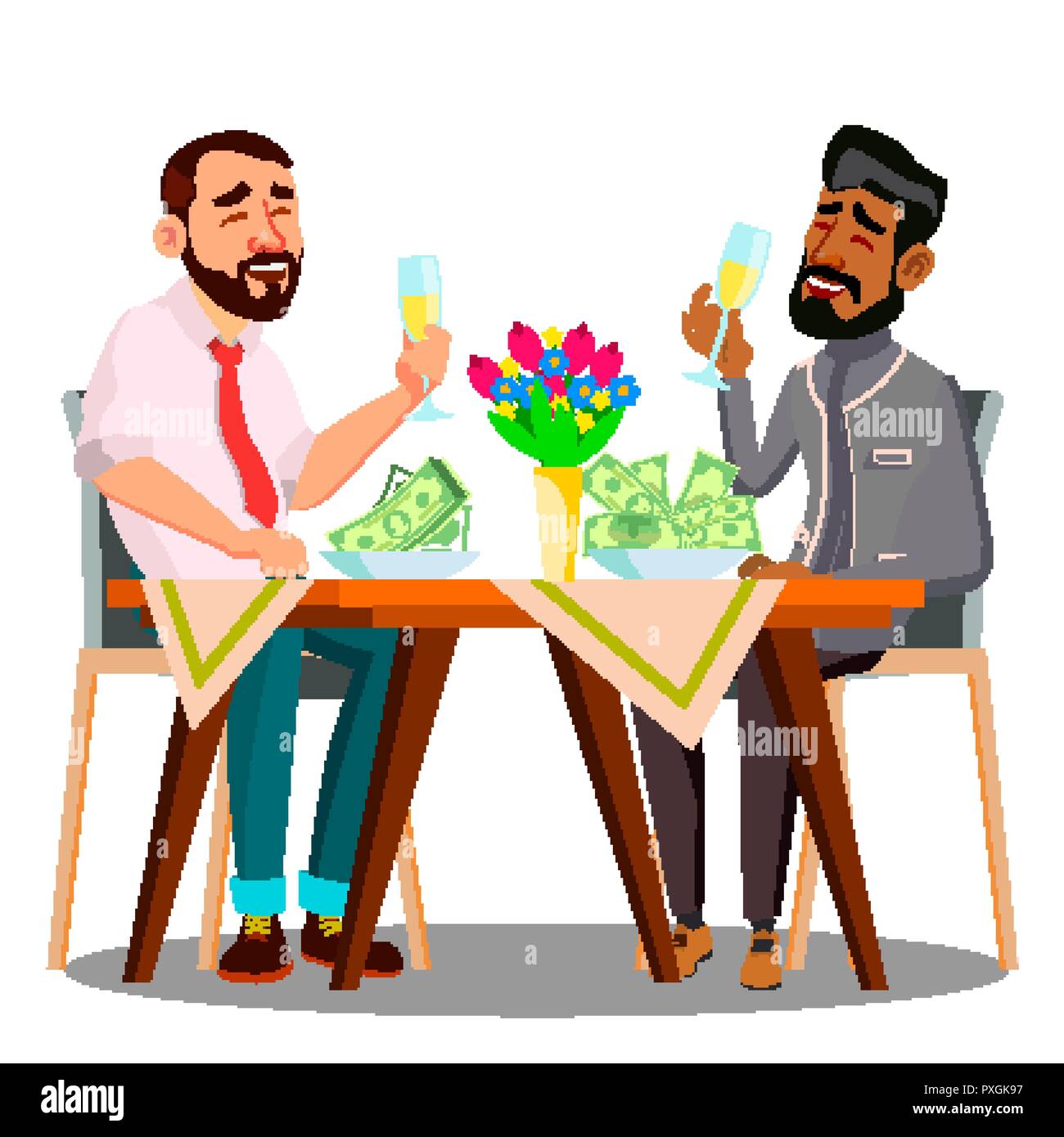 Business Lunch, Two People At The Table With Plates Full Of Money ...