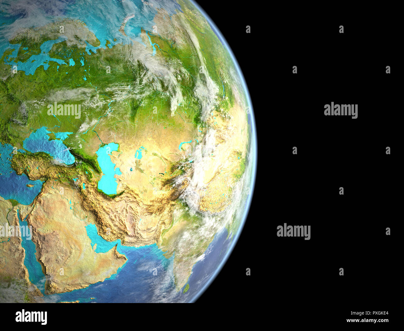Asia on planet Earth from space. Satellite view. 3D illustration ...