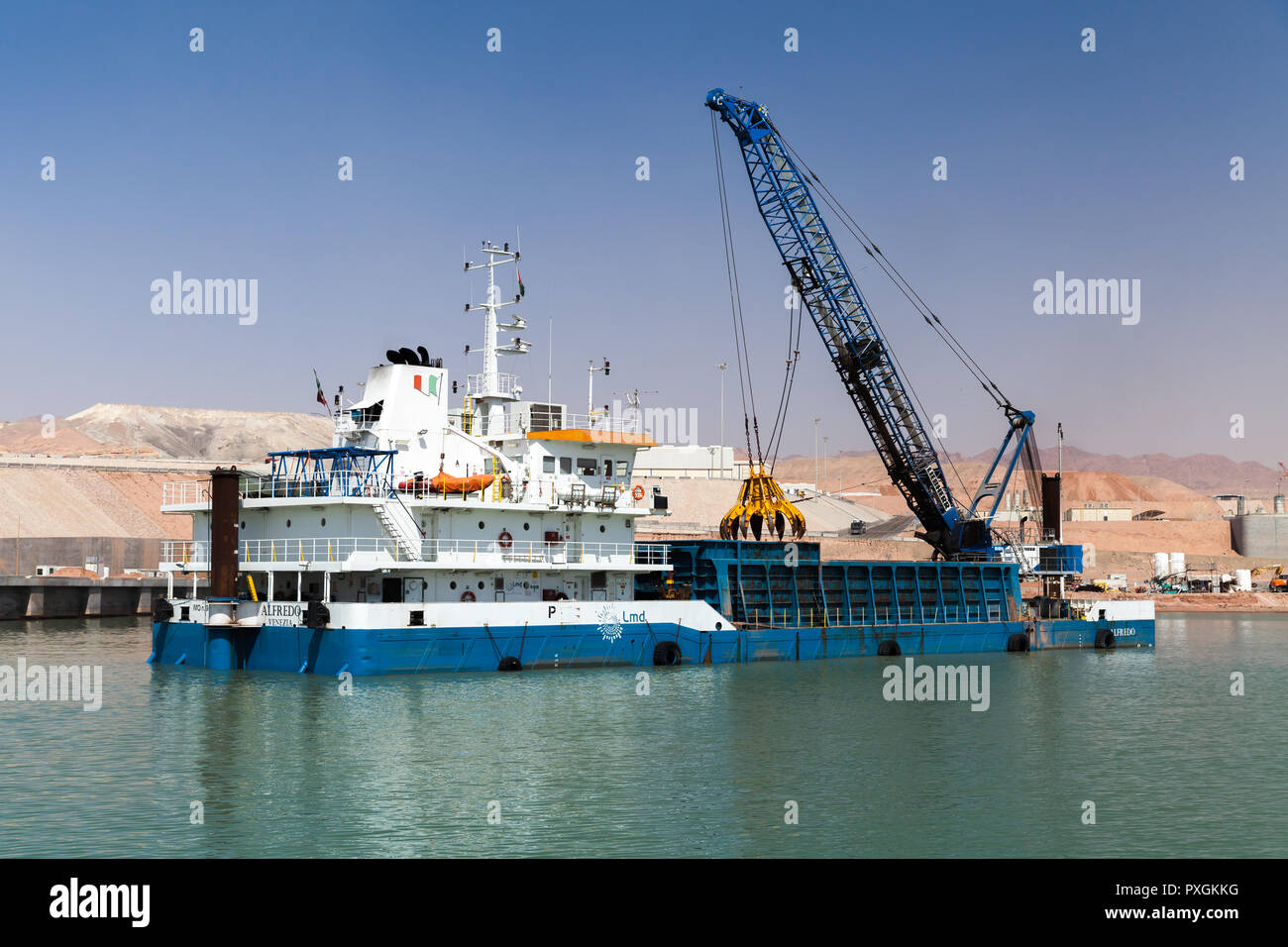 Aqaba, Jordan - May 17, 2018: Deck cargo ship Alfredo works in new ...