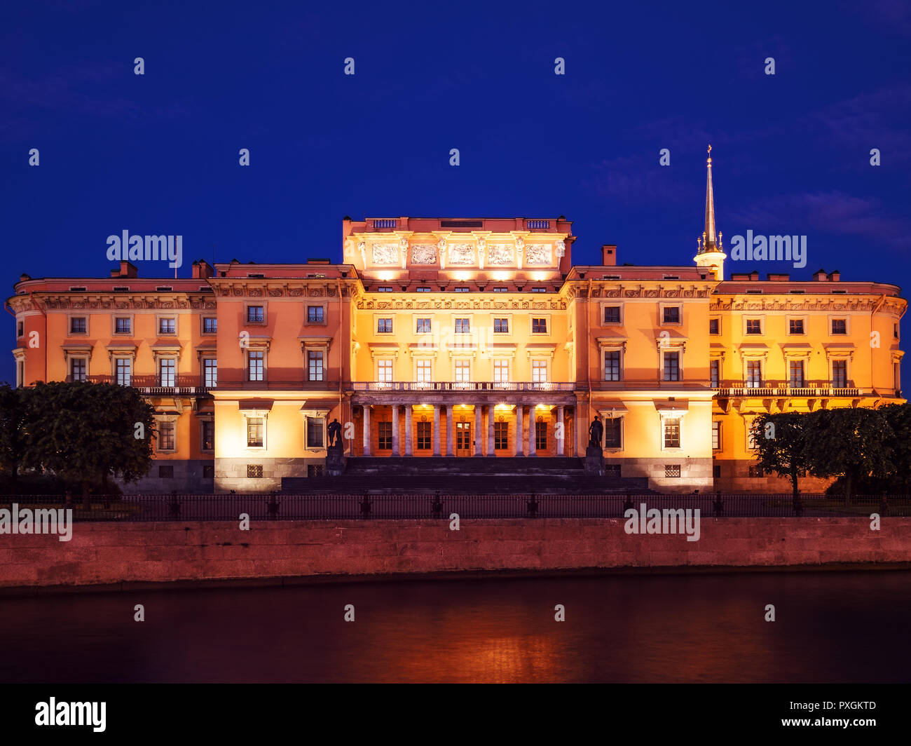 St. Michael's Castle at night. Season of white nights. Saint-Petersburg ...