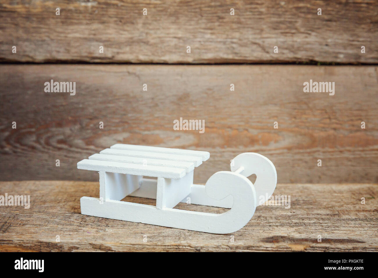 Christmas New Year composition winter objects sled on old shabby rustic ...