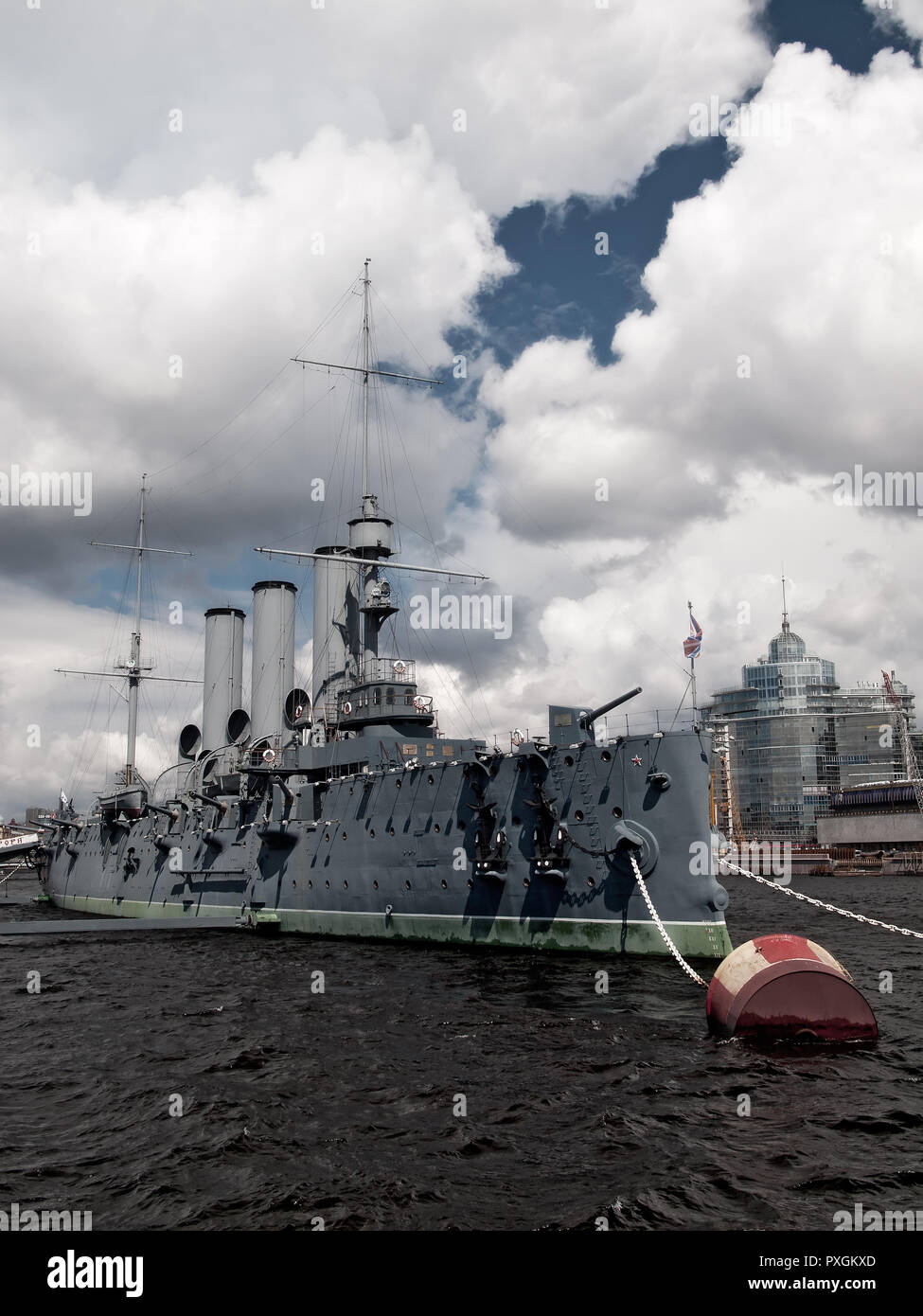 Protected cruiser Aurora, moored in Saint-Petersburg, Russia Stock ...