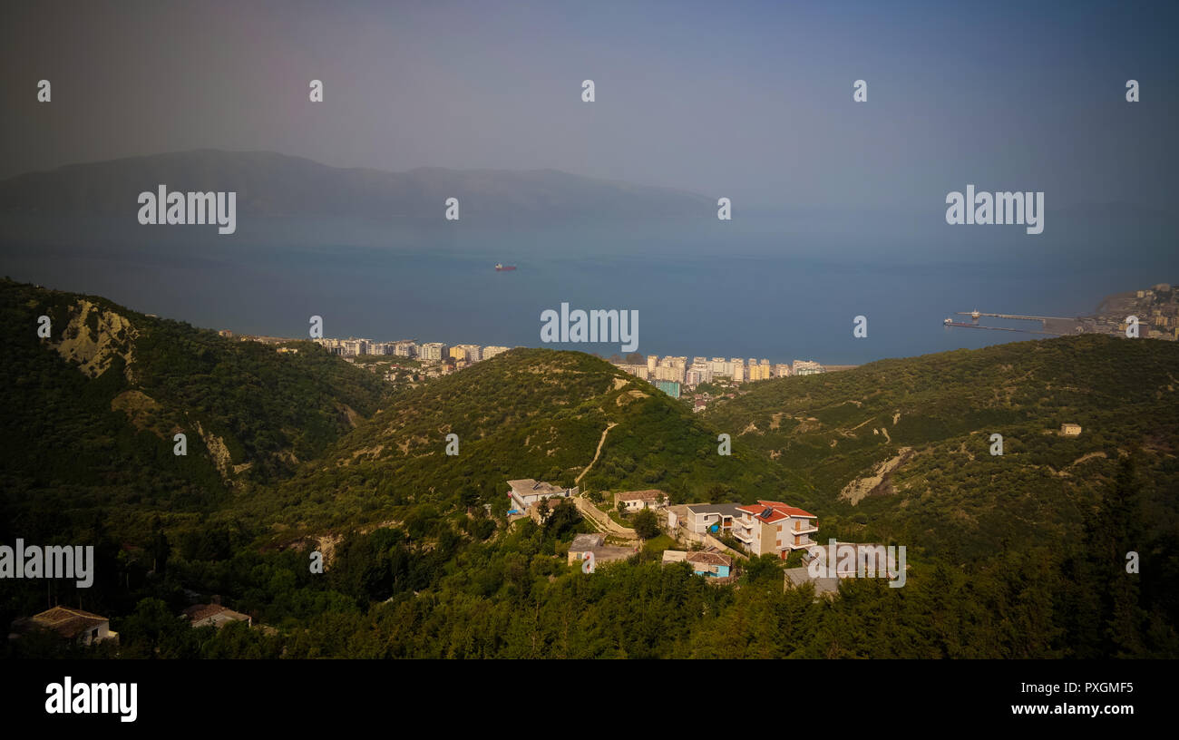 Landscape to Vlore and Adriatic Sea, from the ruined Kanine Castle and ...