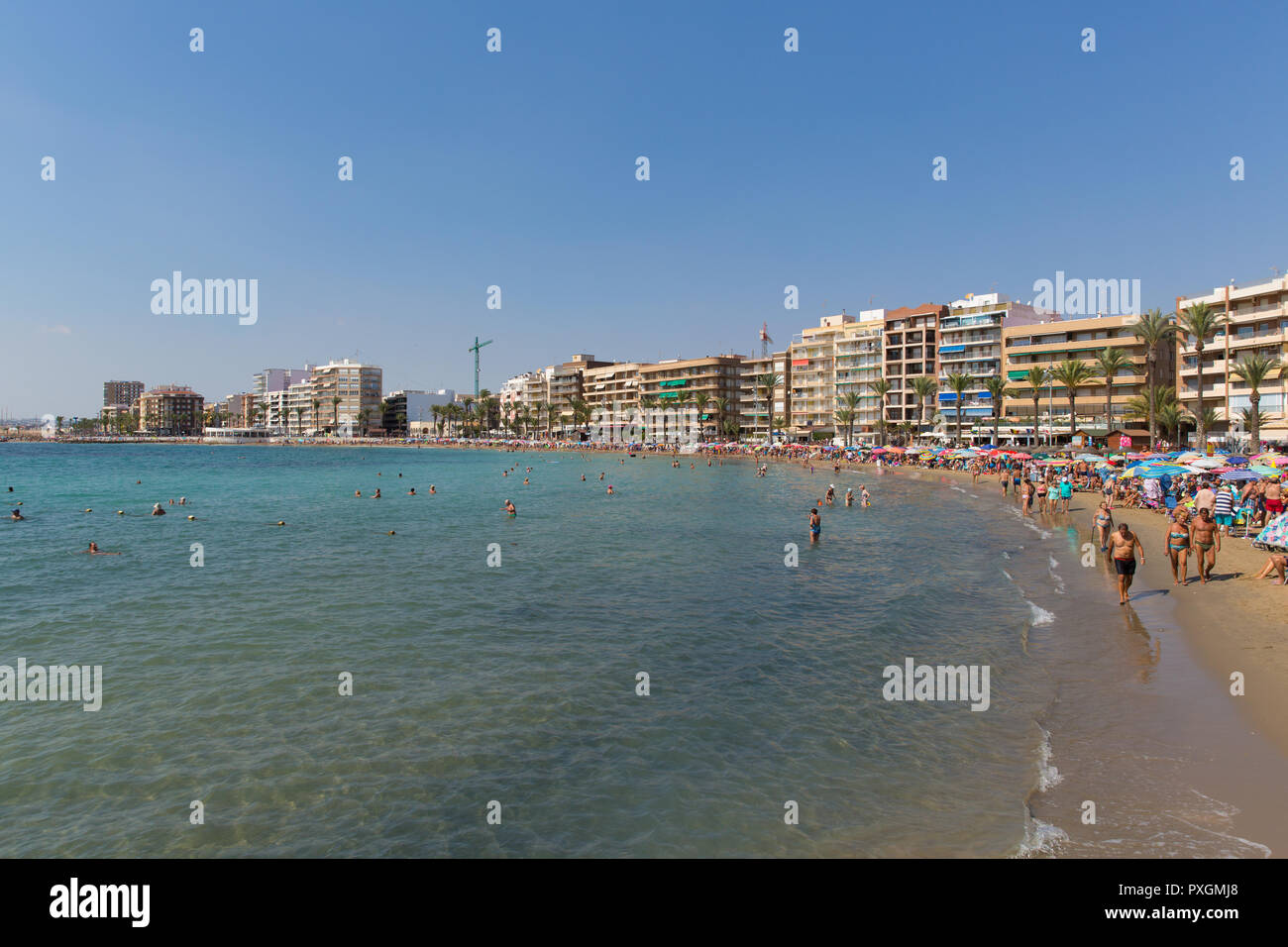 Torrevieja Spain with tourists and holidaymakers in the beautiful ...