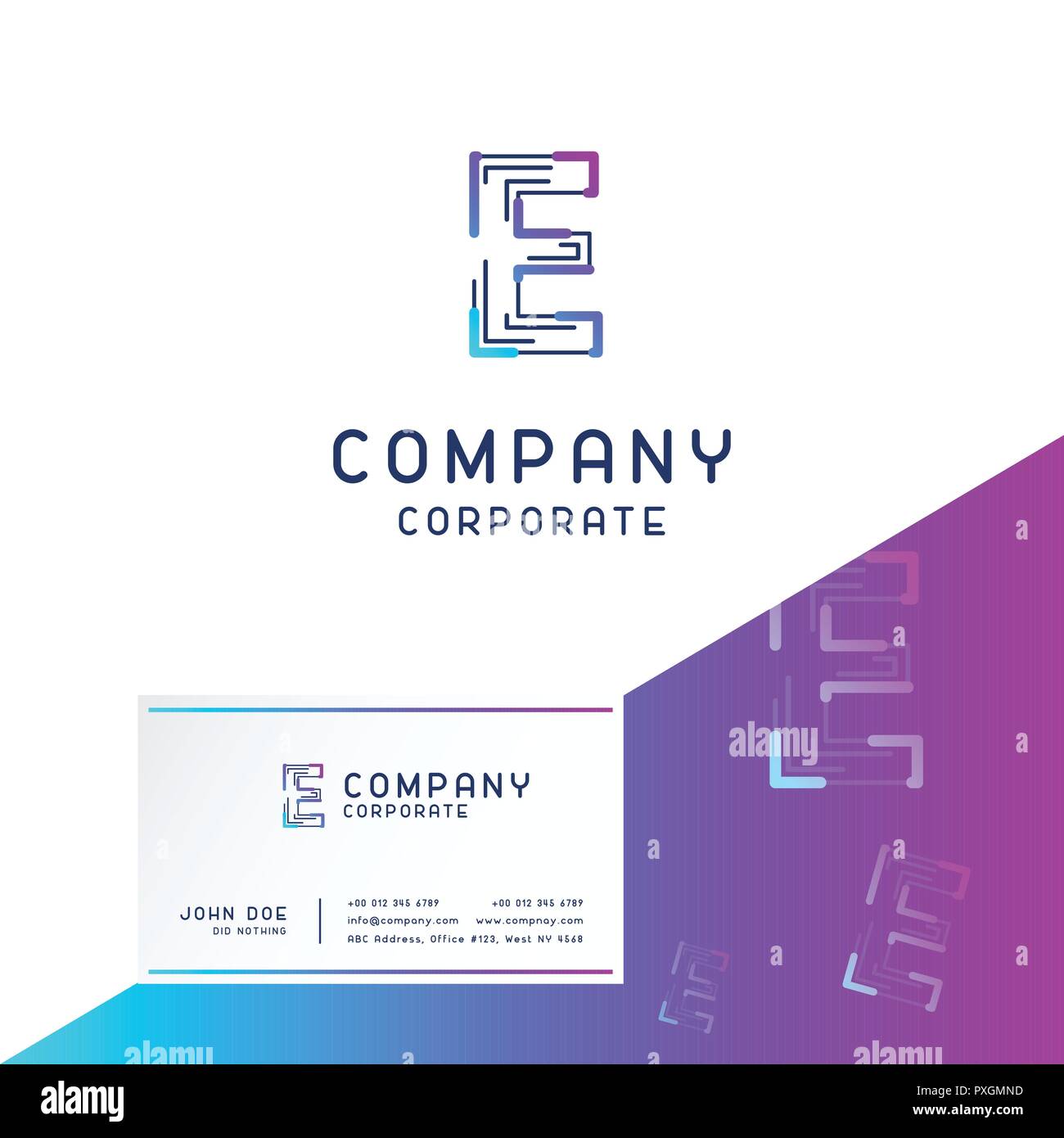 E company logo design with visiting card vector Stock Vector Image ...