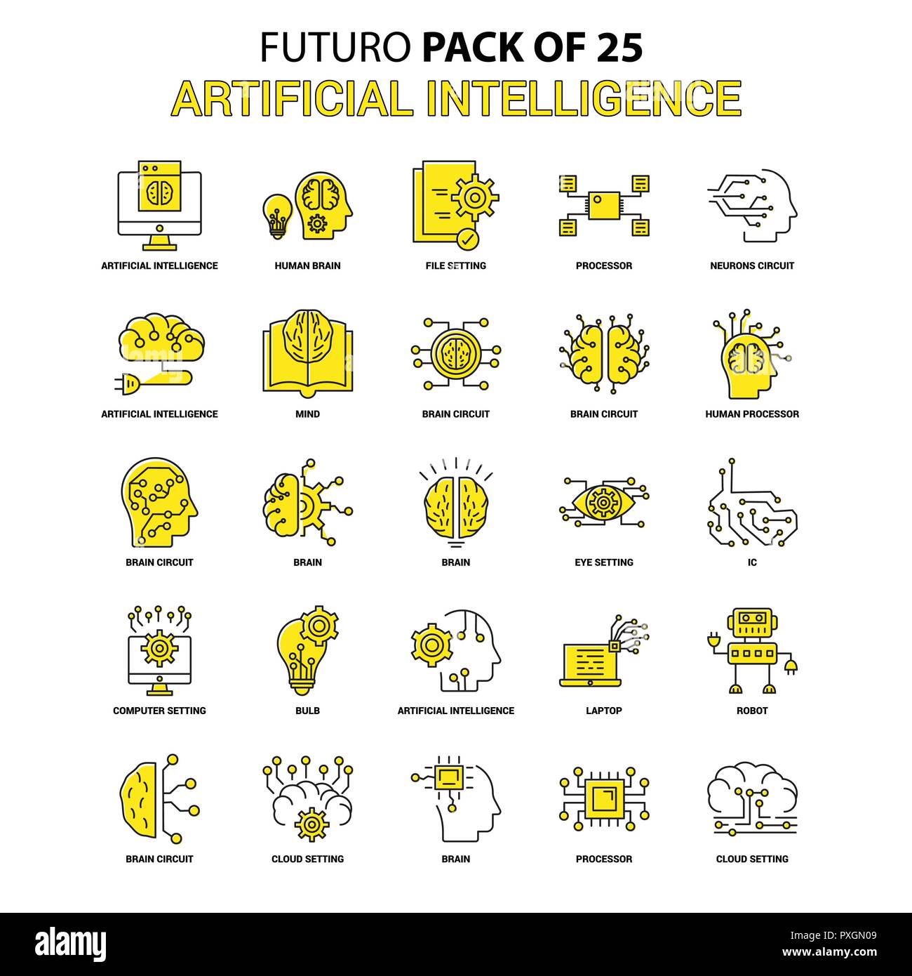 Artificial Intelligence Icon Set. Yellow Futuro Latest Design icon Pack ...