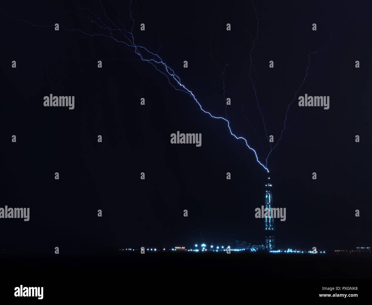 SAINT PETERSBURG. RUSSIA - SEPTEMBER 08 2018. Lightning bolt hit ...