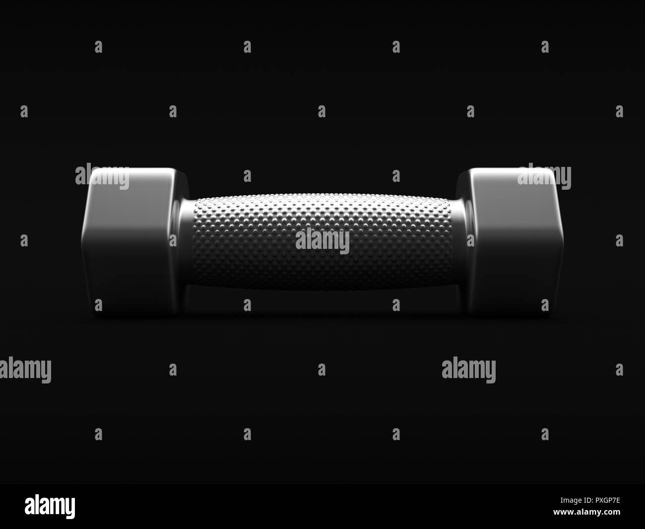 3d rendered front view of a 1kg chrome hand weight dramatically lit ...