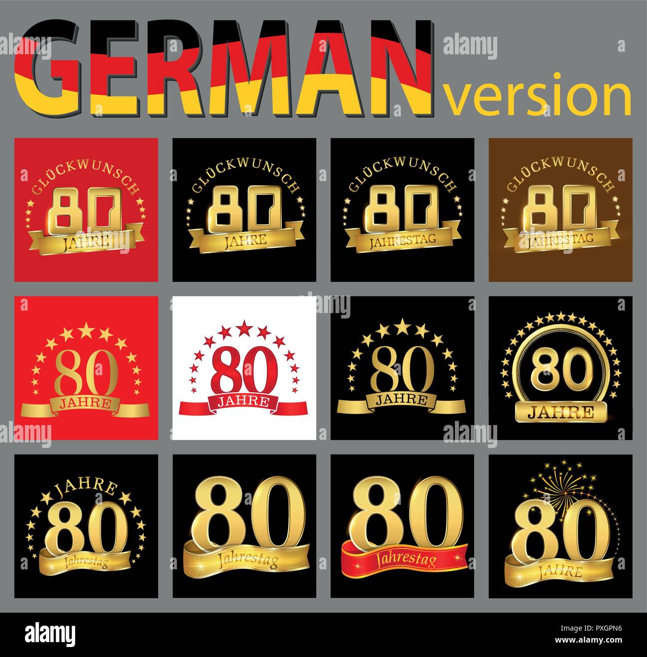 Set of number eighty (80 years) celebration design. Anniversary golden ...