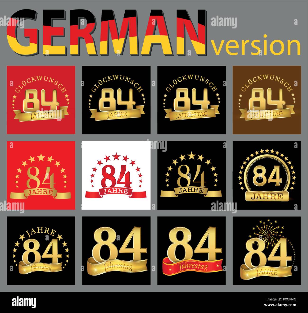 Set of number eighty-four (84 years) celebration design. Anniversary ...