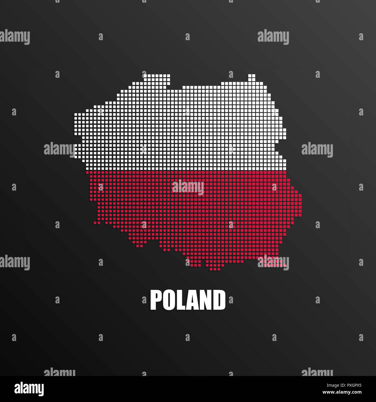 Vector illustration of abstract halftone map of Poland made of square ...