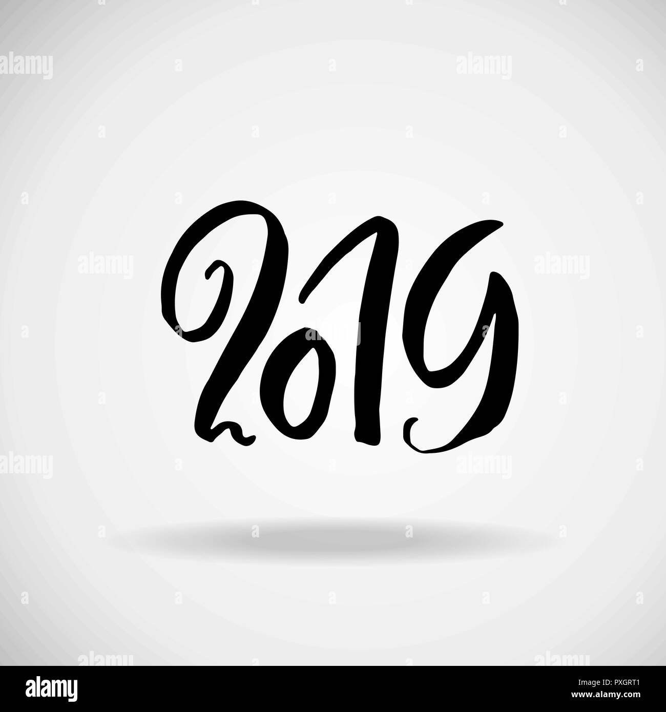 2019. Modern dry brush lettering. Grunge Happy New Year card design ...