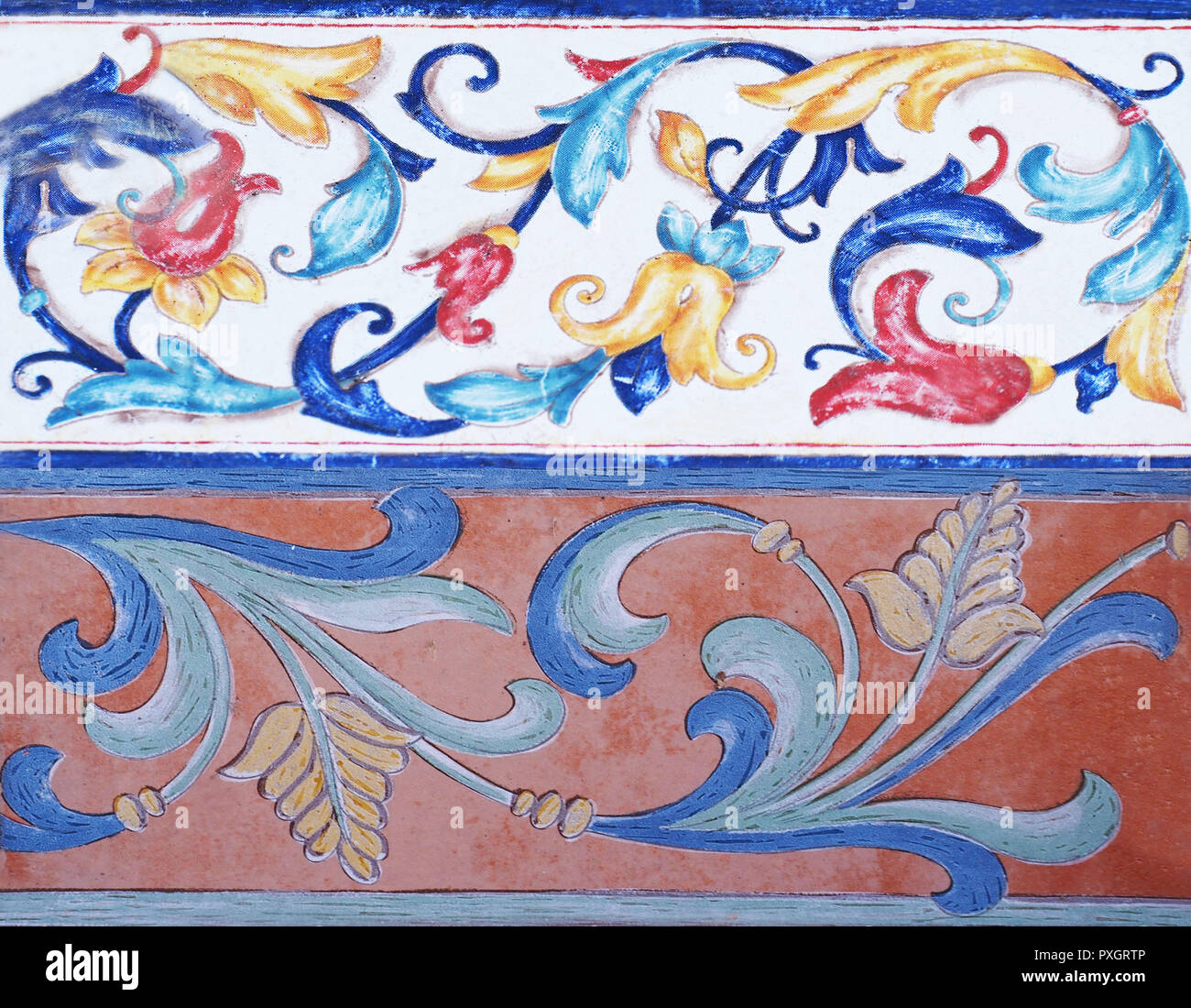Detail of the traditional tiles from facade of old house. Decorative ...