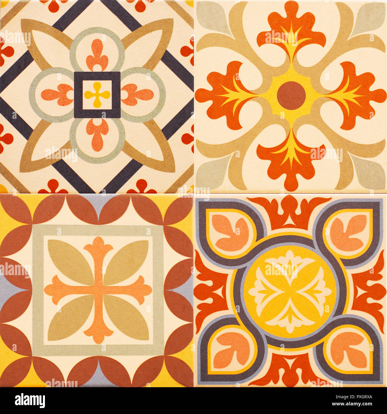 Detail of the traditional tiles from facade of old house. Decorative ...