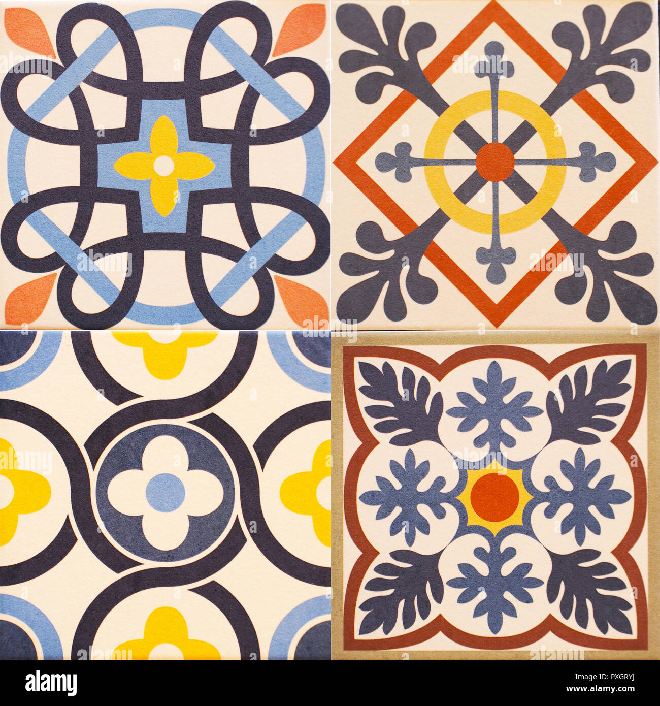 Detail of the traditional tiles from facade of old house. Decorative ...