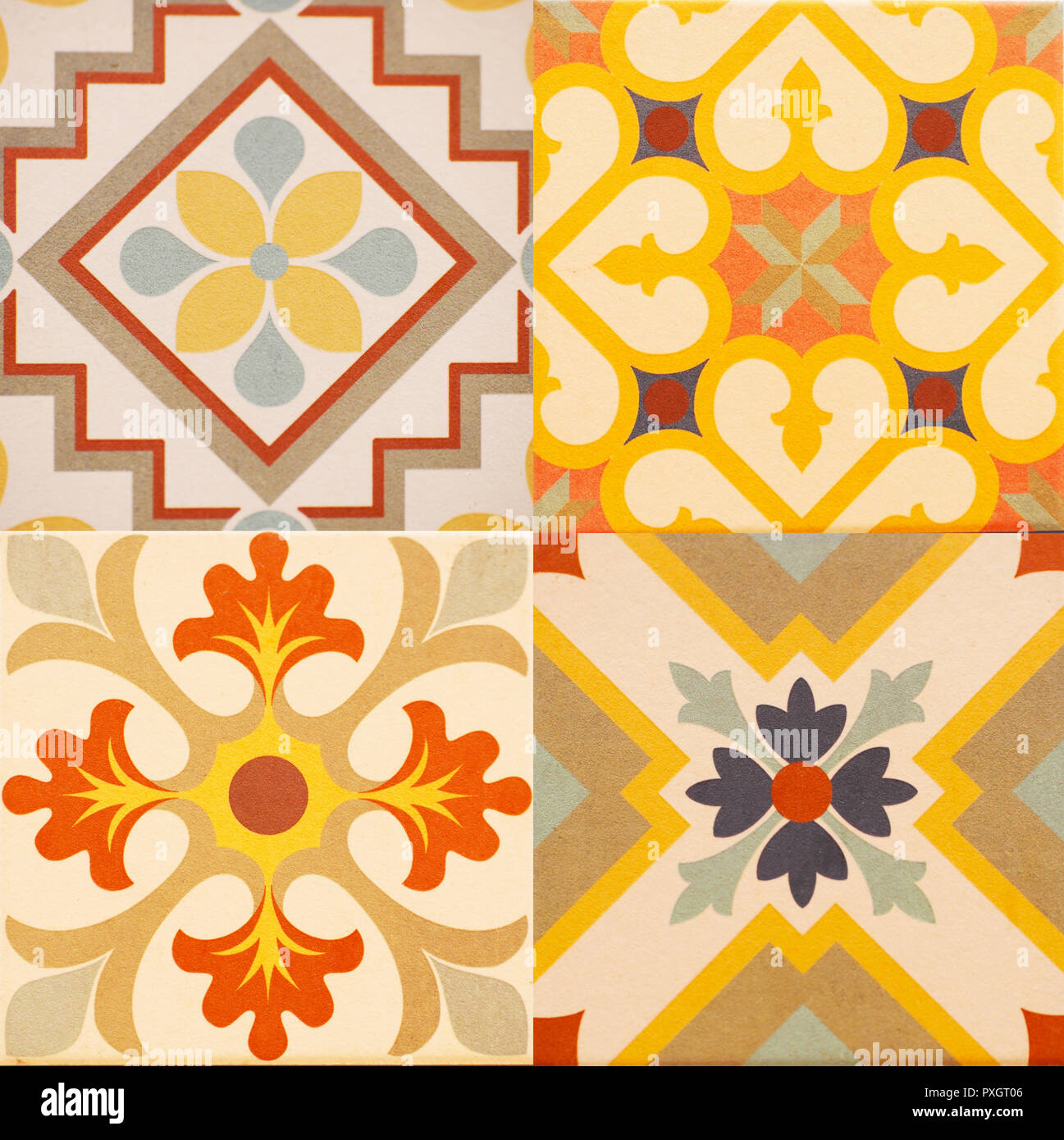 Detail of the traditional tiles from facade of old house. Decorative ...