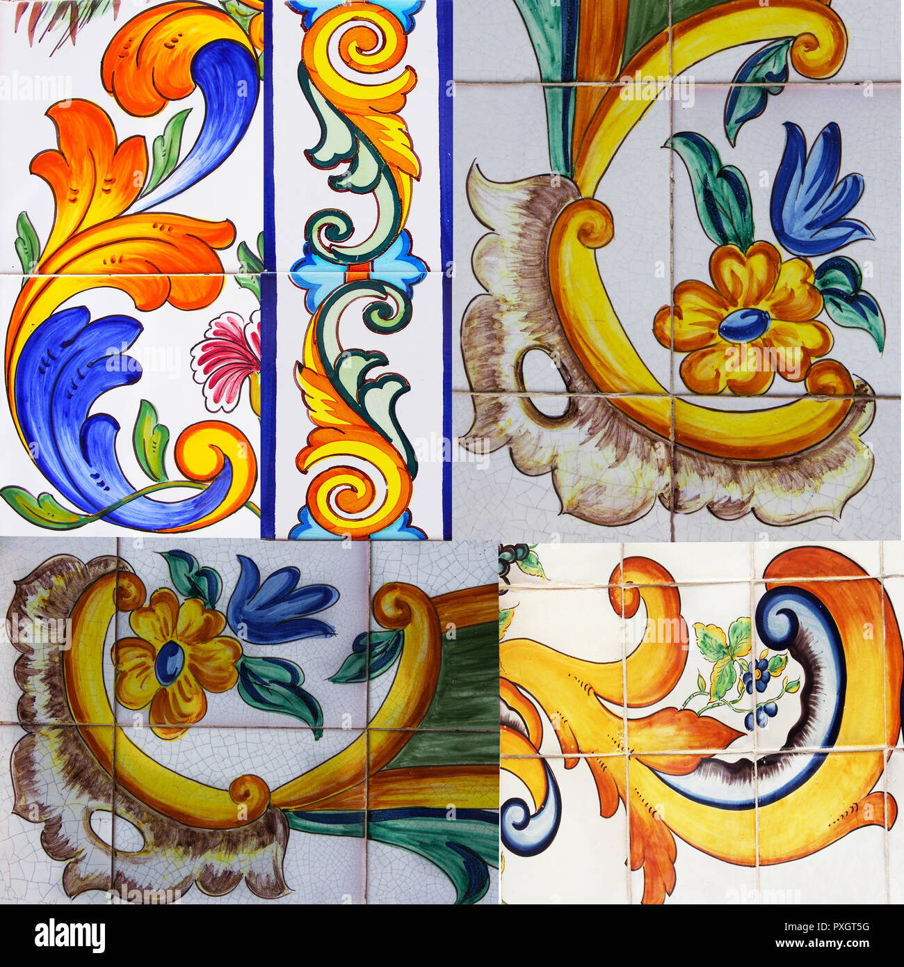 Detail of the traditional tiles from facade of old house. Decorative ...