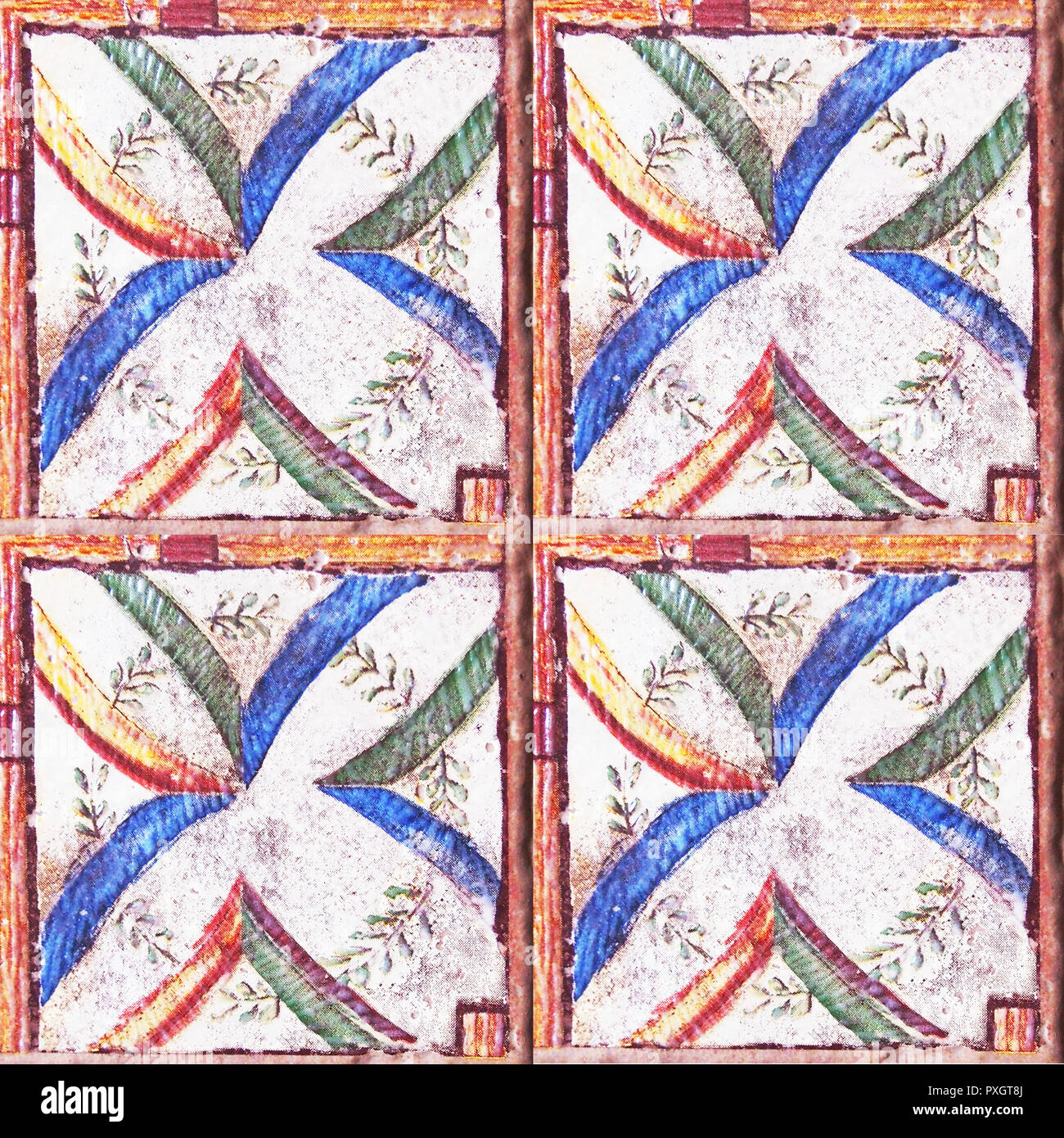 Detail of the traditional tiles from facade of old house. Decorative ...