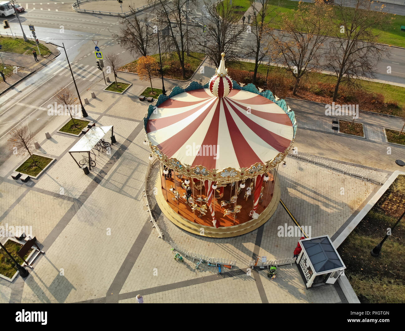 Moscow, Russia - October 20. 2018. Carousel on Ploshchad Yunosti in ...