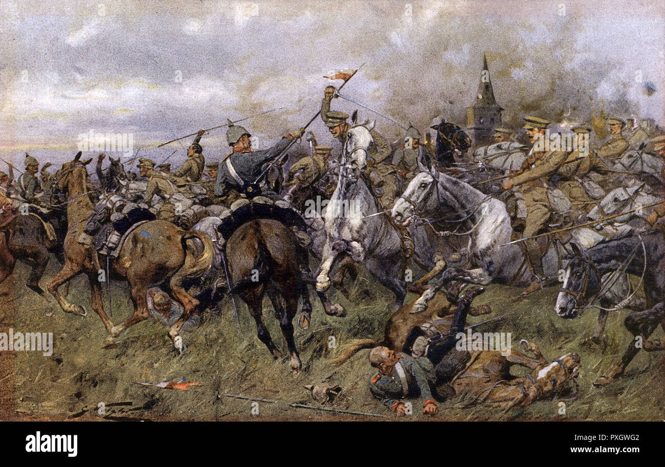 WW1 - British Cavalry Unit engages a German Cavalry Unit Date: circa ...