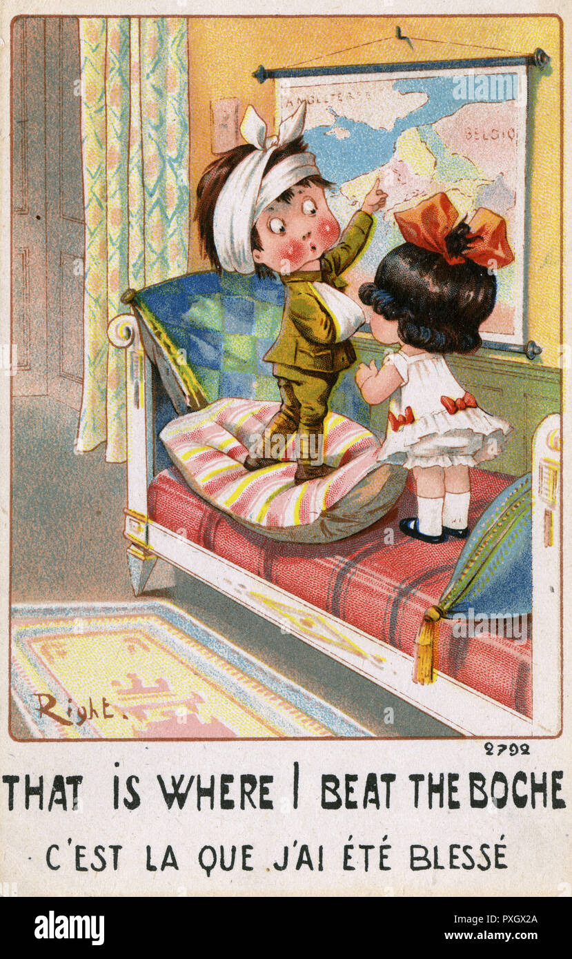 WW1 era Comic Postcard - Where I beat the Boche Stock Photo - Alamy