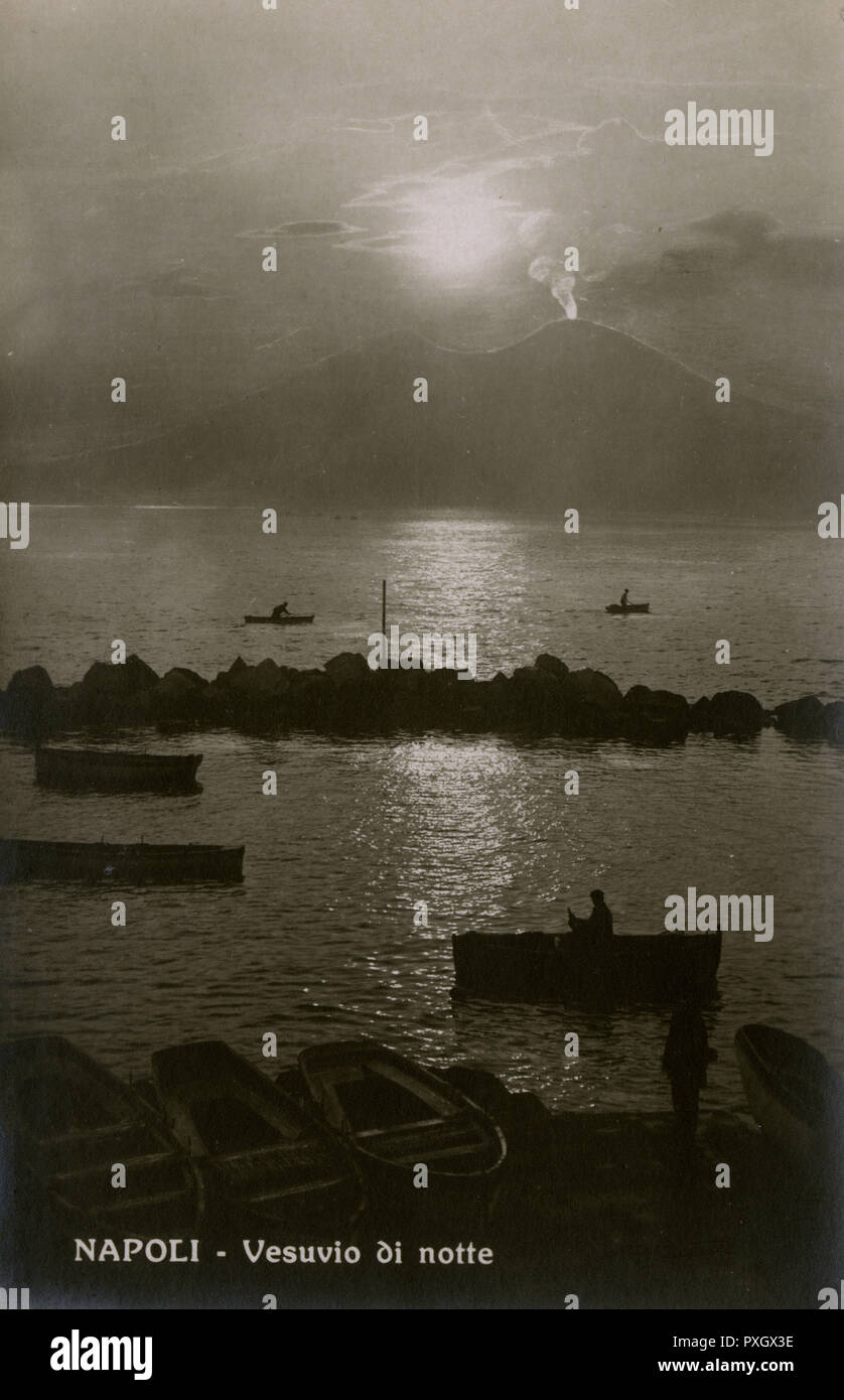 Naples, Italy - View toward Vesuvius in strong moonlight Stock Photo ...