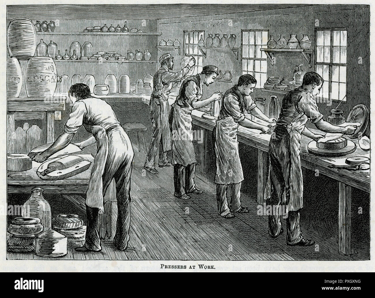 Pottery pressing. Date: 1880s Stock Photo - Alamy