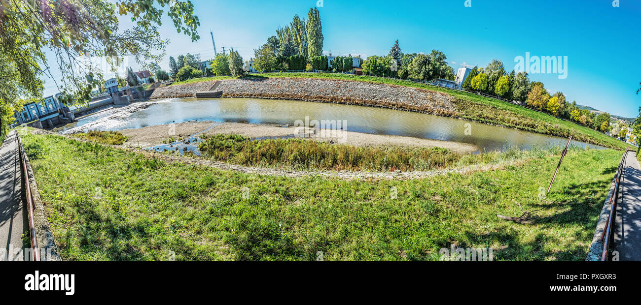 Nitra river with hydroelectric power plant, Slovak republic. Panoramic ...