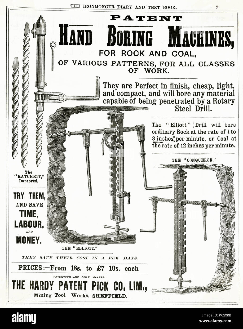 Hardy Patent Pick Co. patent hand boring machine 1890s Stock Photo - Alamy