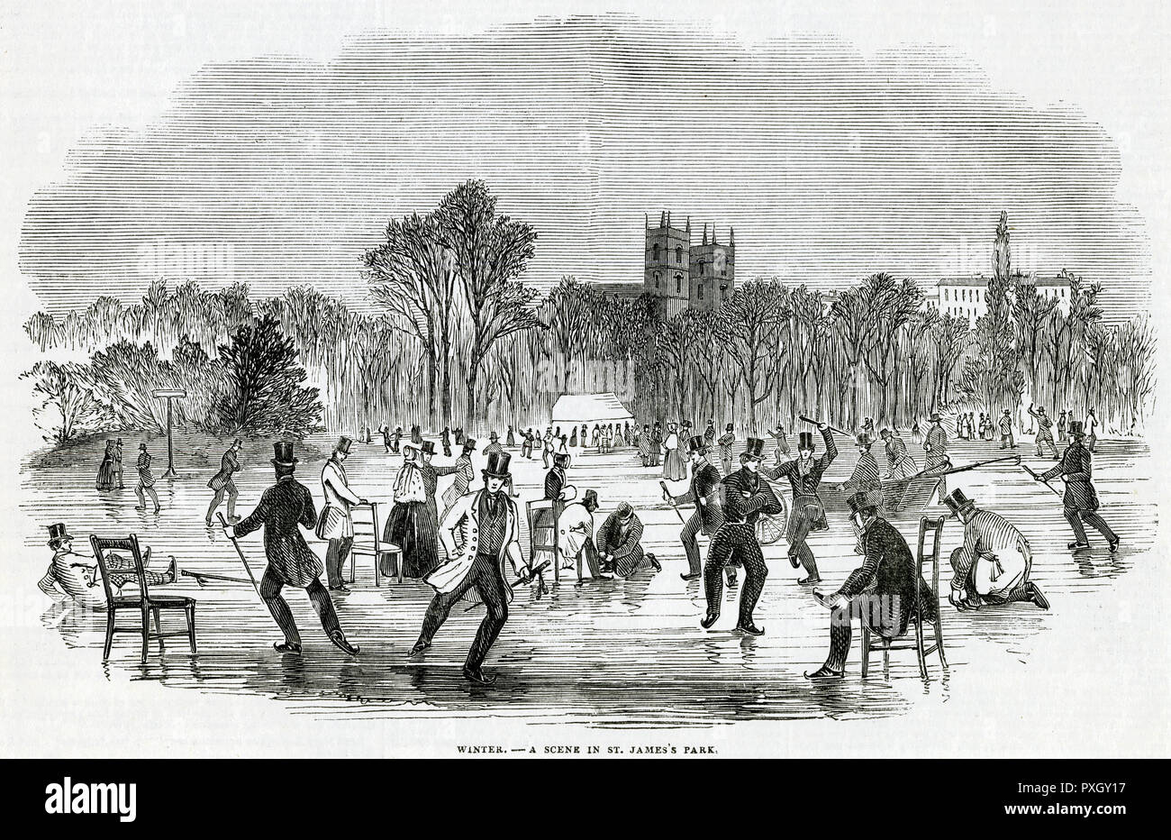 Ice skating at St. James's Park, London 1844 Stock Photo - Alamy