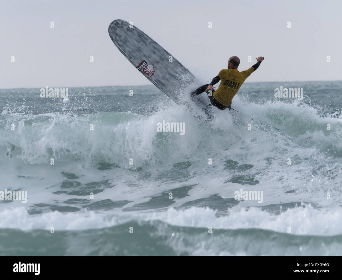 Surfing Longboard Man, UK Stock Photo - Alamy