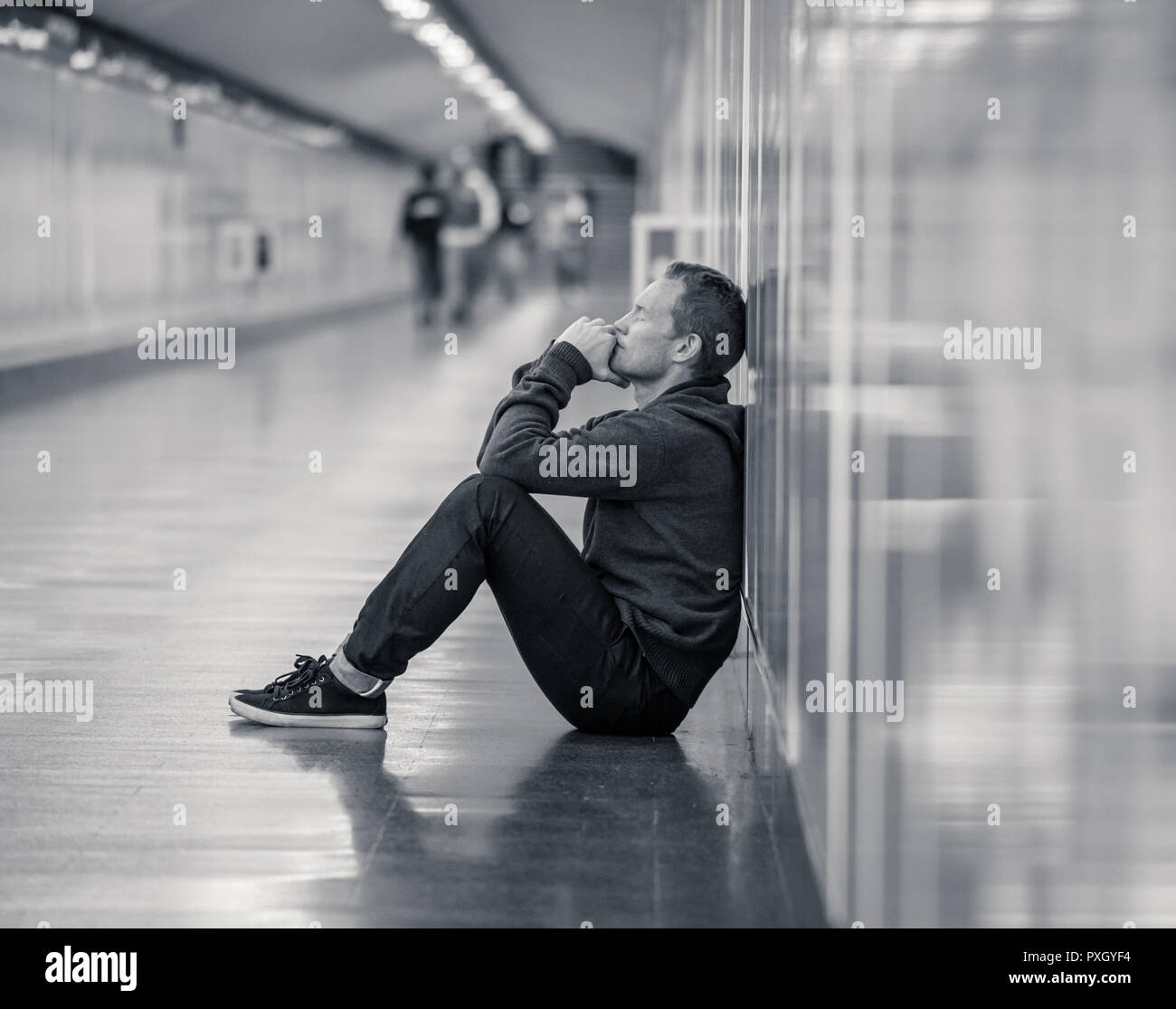 Miserable jobless young man crying Drug addict Homeless in depression ...