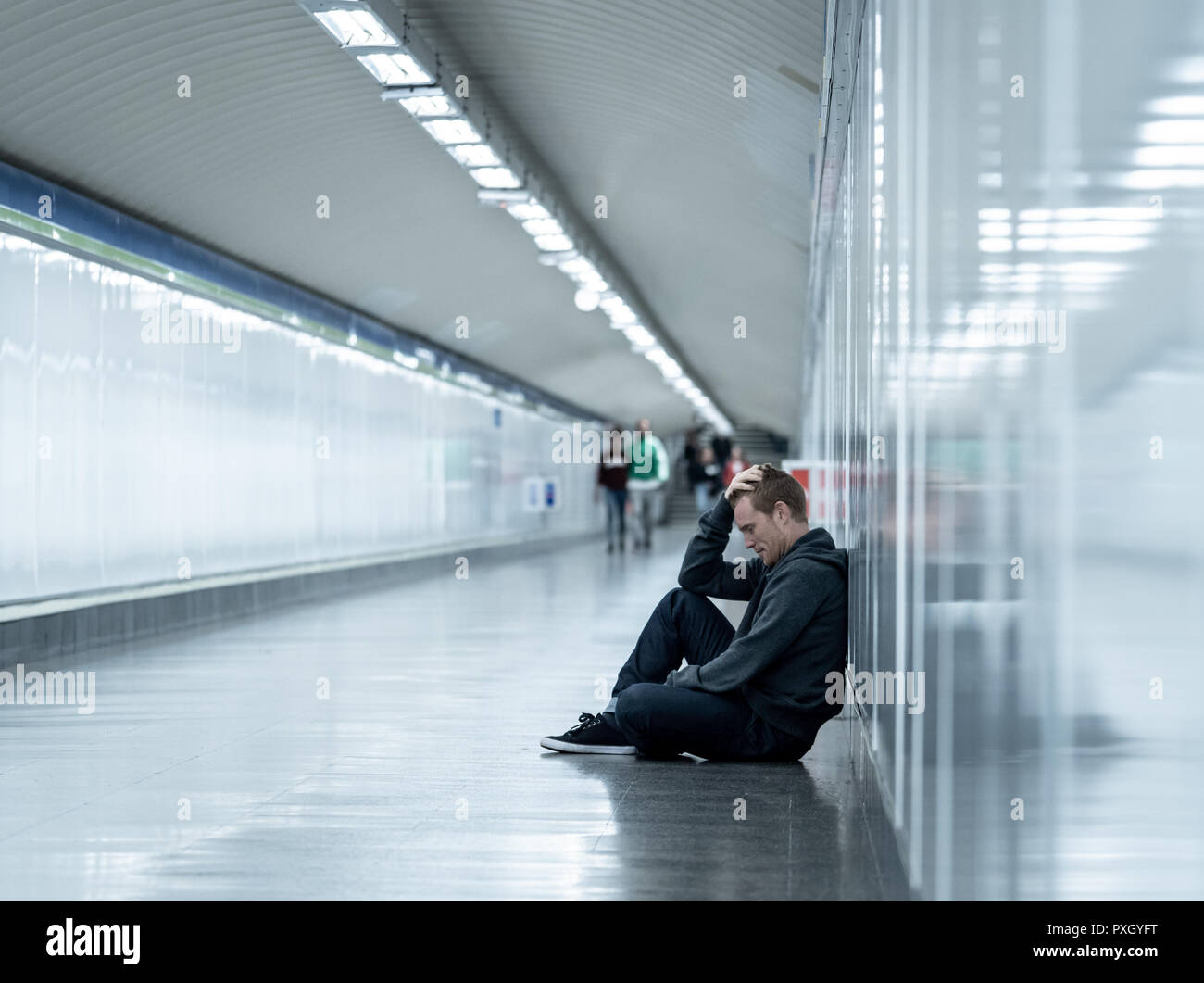 Miserable jobless young man crying Drug addict Homeless in depression ...