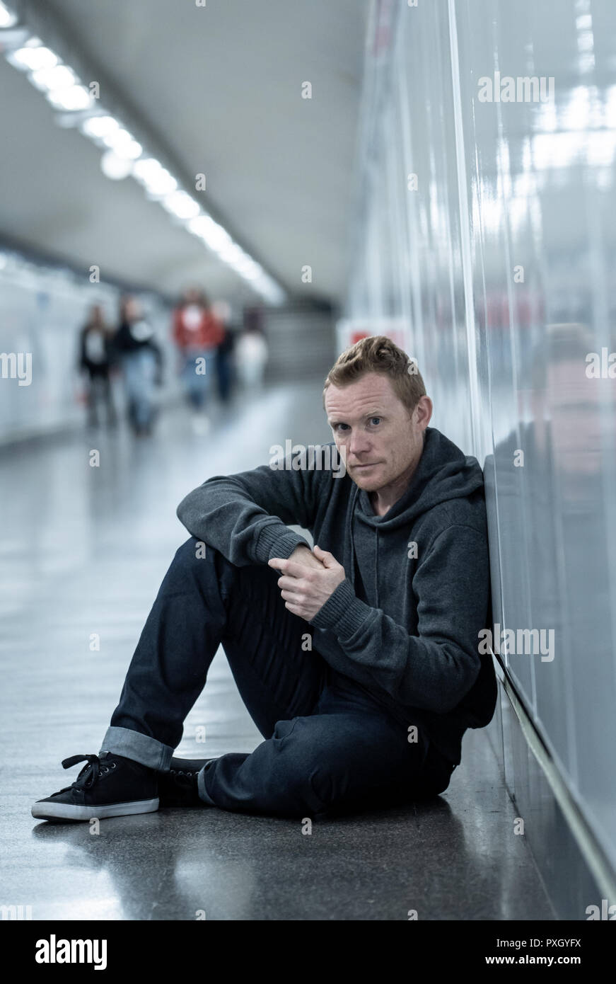 Miserable jobless young man crying Drug addict Homeless in depression ...