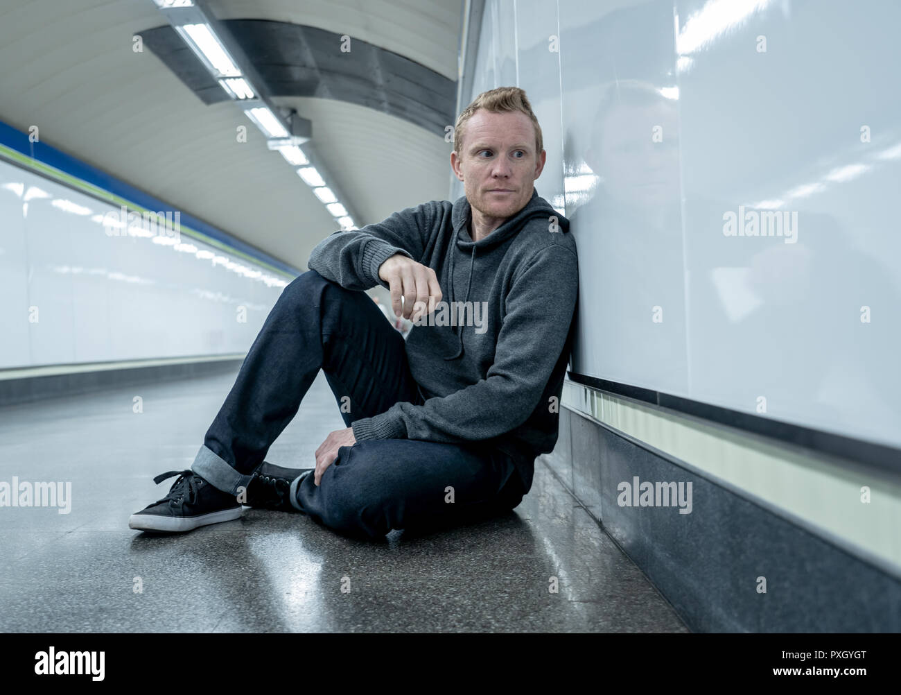 Miserable jobless young man crying Drug addict Homeless in depression ...