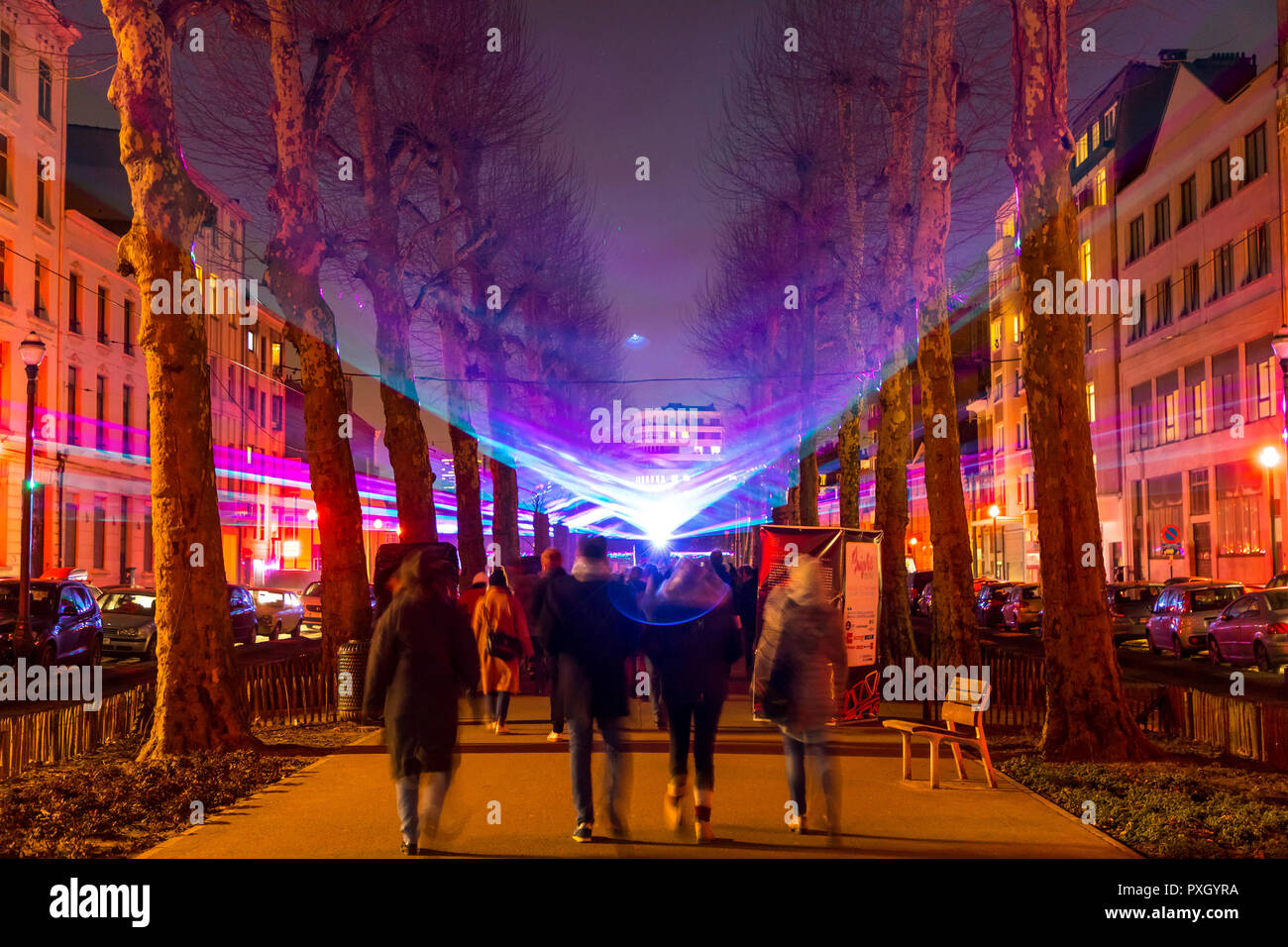 Light Art Festival "Bright Brussels", various light installations ...