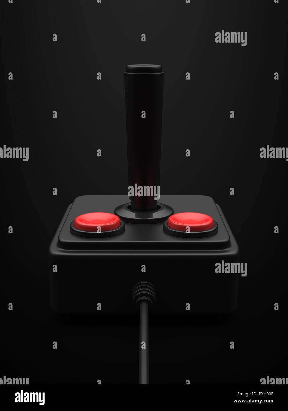 3d rendered front view of a retro joystick with a black stick ...
