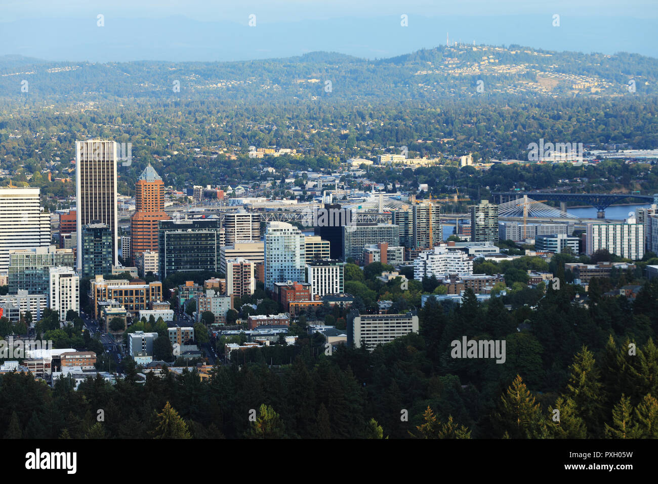 An aerial view of Portland, Oregon city center Stock Photo - Alamy