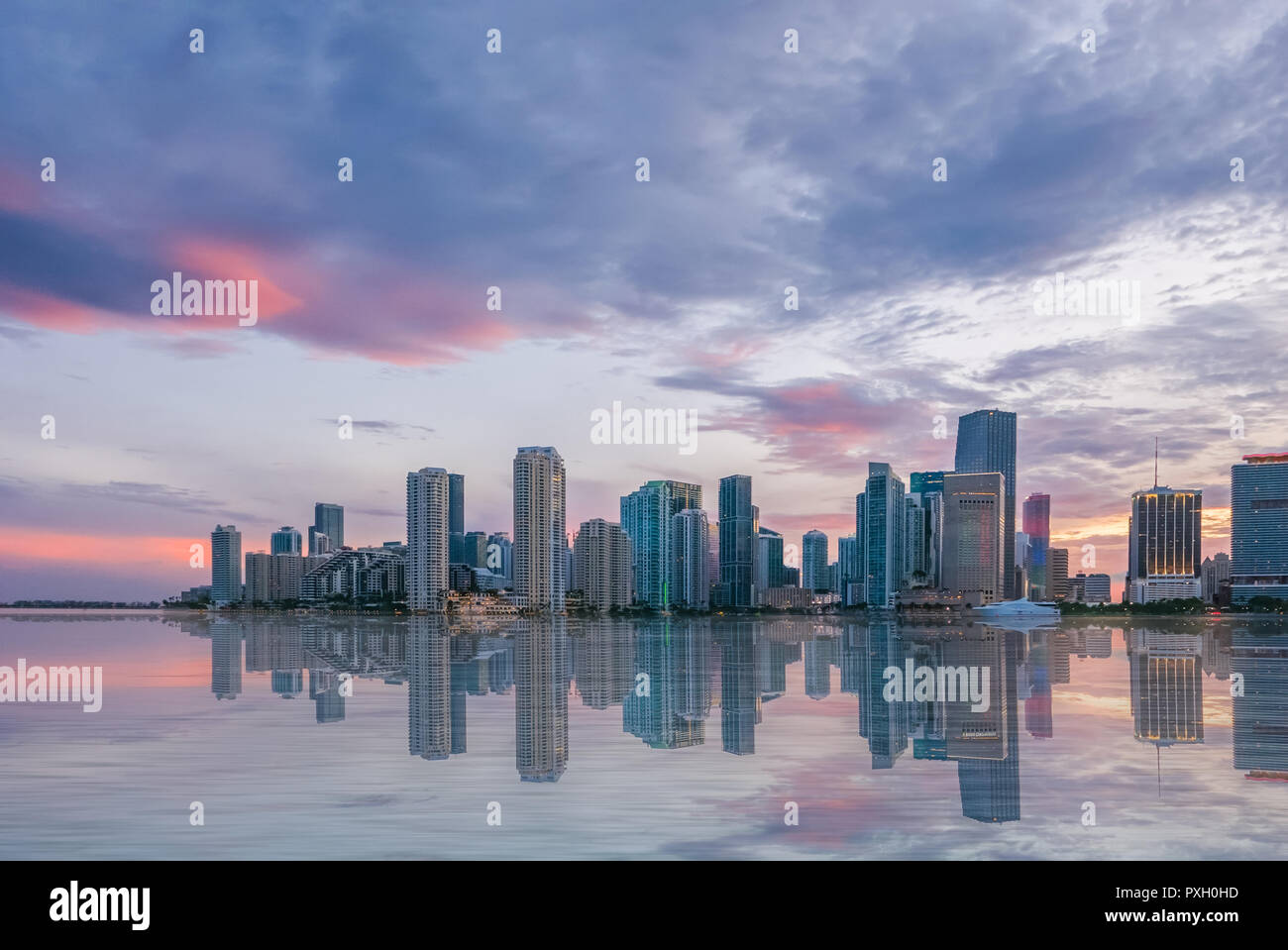 Beautiful skyline of Miami at sunset, business capital in Florida Stock ...