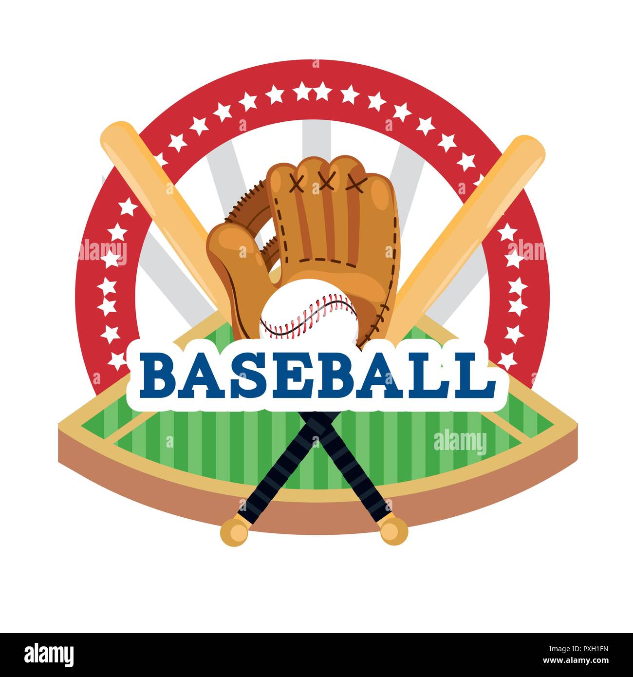 baseball sticker with field and professional equipment Stock Vector ...