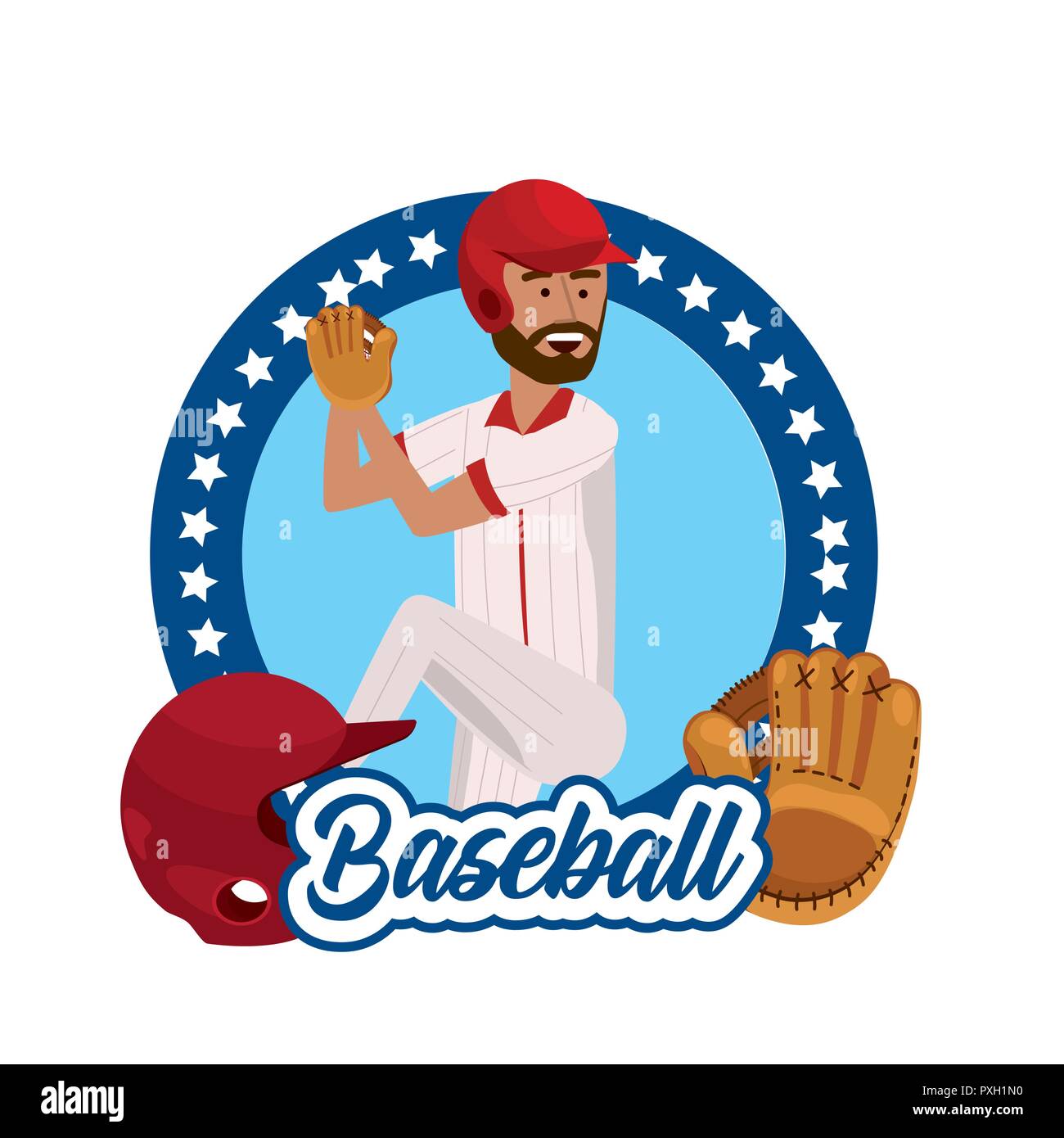 circle sticker with baseball player and equipment Stock Vector Image ...