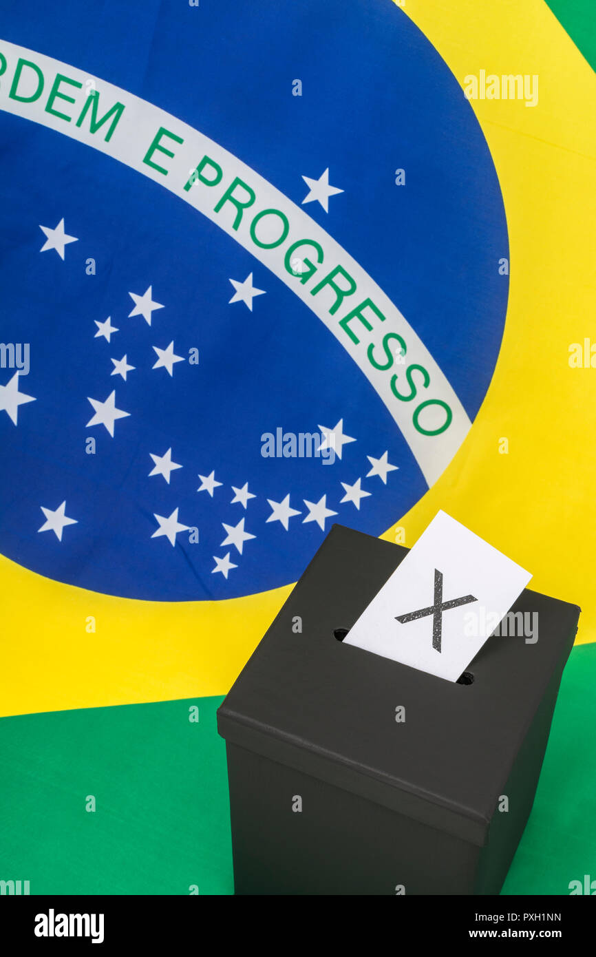 Black ballot box with Brazilian flag - conceptual for 2018 Brazilian ...