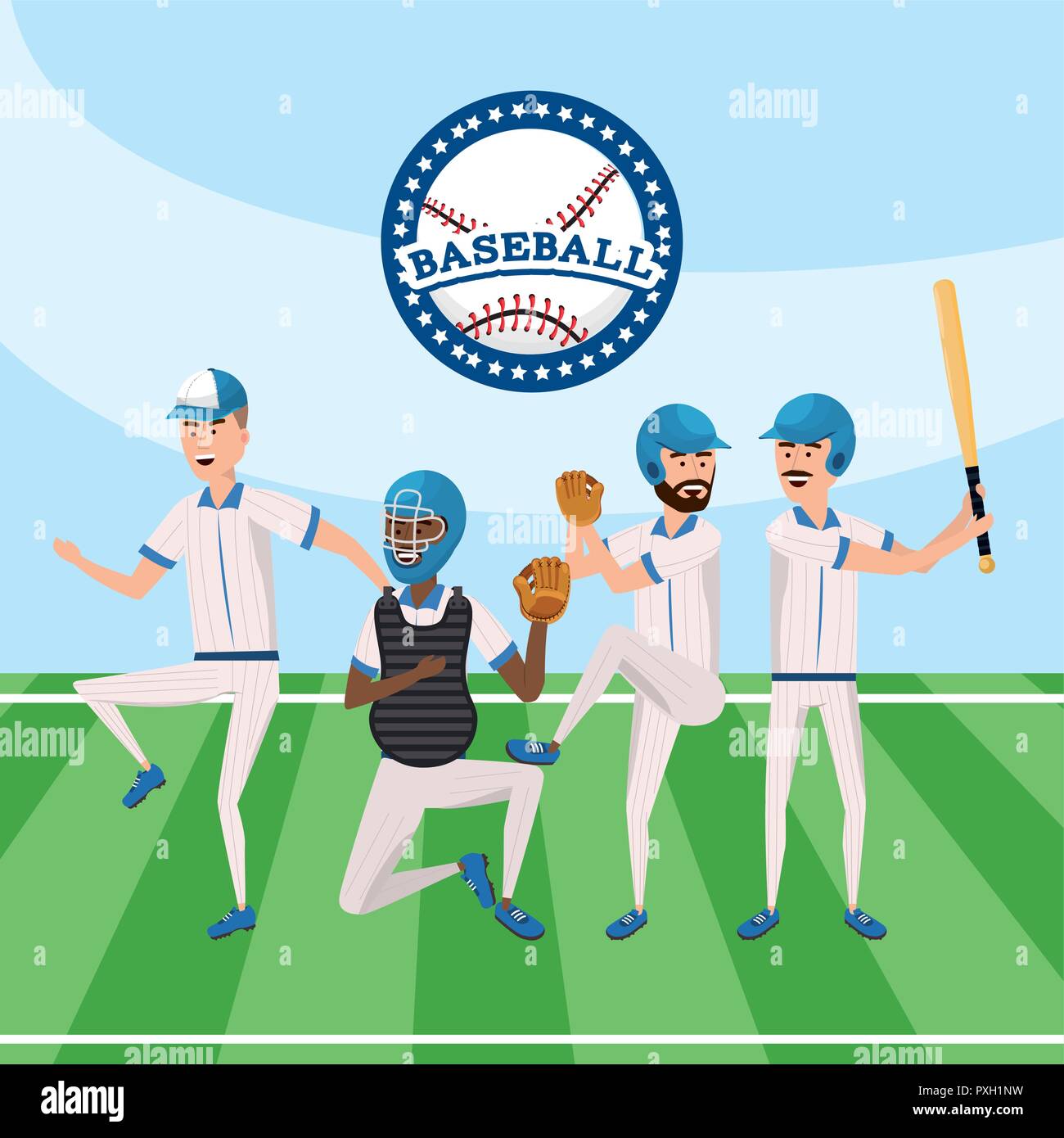 baseball professional team with uniform in the field Stock Vector Image ...